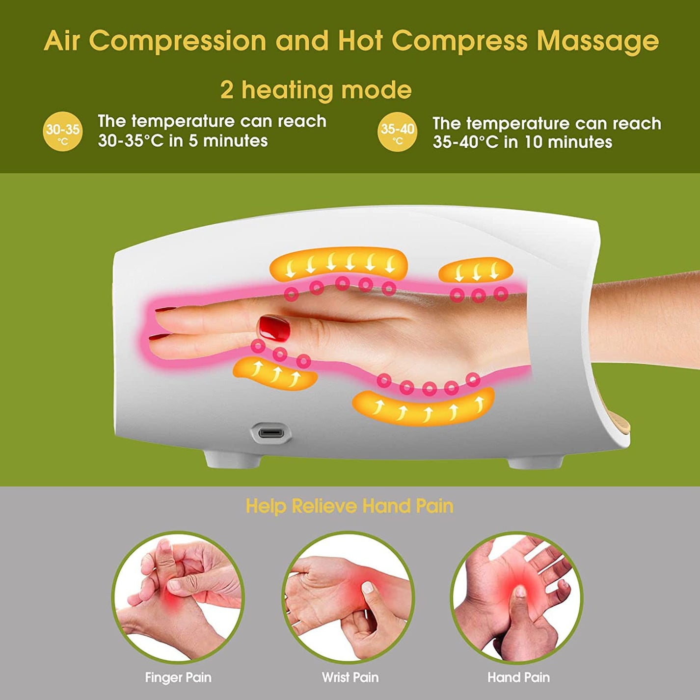 Electric Cordless Hand Massager with Heat,3 Levels Accupressurer(white ...